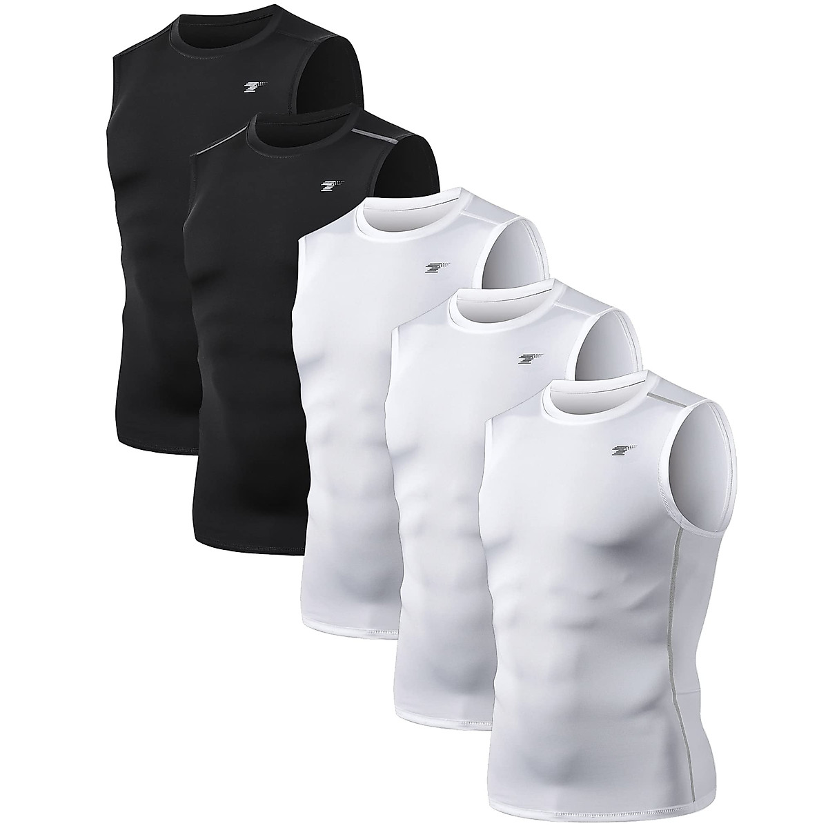 TELALEO 5 Pack Men's Athletic Compression Shirts Sleeveless Workout Tank Top Sports Base Layer Running Basketball White/Black S