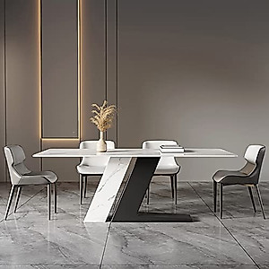 LITFAD Modern Sintered Stone Top Dining Table Rectangle Dinette Table Stainless Steel Base Restaurant Table - White 63" L x 31.5" W Table Only(Not Including Chairs)