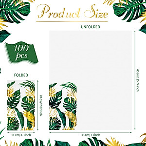 Yaomiao 100 Pieces Tropical Napkins Bulk Palm Leaf Paper Bathroom Hand Towels Bronzing Decorative Tropical Leaves Disposable Guest Dinner Napkins for Summer Hawaiian Aloha TIki Luau Party Supplies