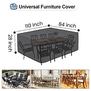 Patio Furniture Covers, Outdoor Furniture Cover Waterproof, Outdoor Table Cover Wind&Dust Proof Anti-UV, Durable Patio Furniture Cover 420D Heavy Duty Materail(110" L X 84" W X 28" H)