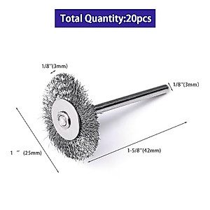 ATOPLEE Wire Wheel Brush Set,20pcs 1 Inch Mini Wire Wheel with 1/8 Inch Round Shank,Crimped Wire Brush Wheel for Rust Removal, Corrosion and Scrub Surfaces,for Drill Attachment