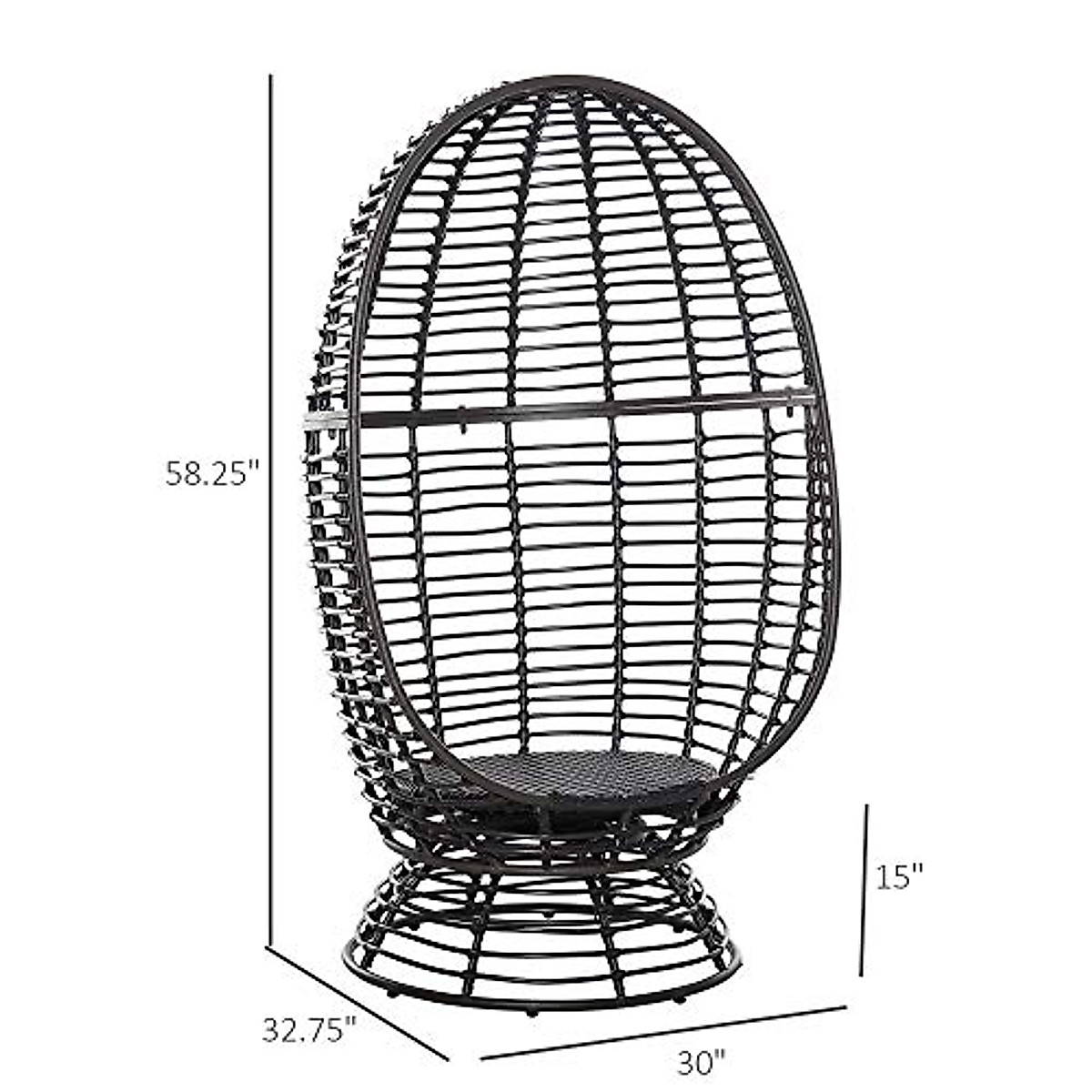 Outsunny Outdoor Wicker Egg Chair with Cushion, Lounge Chair Rattan 360 Degree Round Basket Chair for Backyard Garden Lawn Indoor Living Room, Brown
