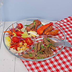 FOYO Round Tempered Glass Serving Platters/Trays - 3 Sectional -10'' Diameter, Set of 2