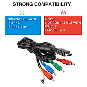 6Ft Component HD AV Cable for PS2/PS3/PS3 Slim, HDTV-EDTV (High Definition 480p) Compatible with PS2/PS3/PS3 Slim 5-Wire