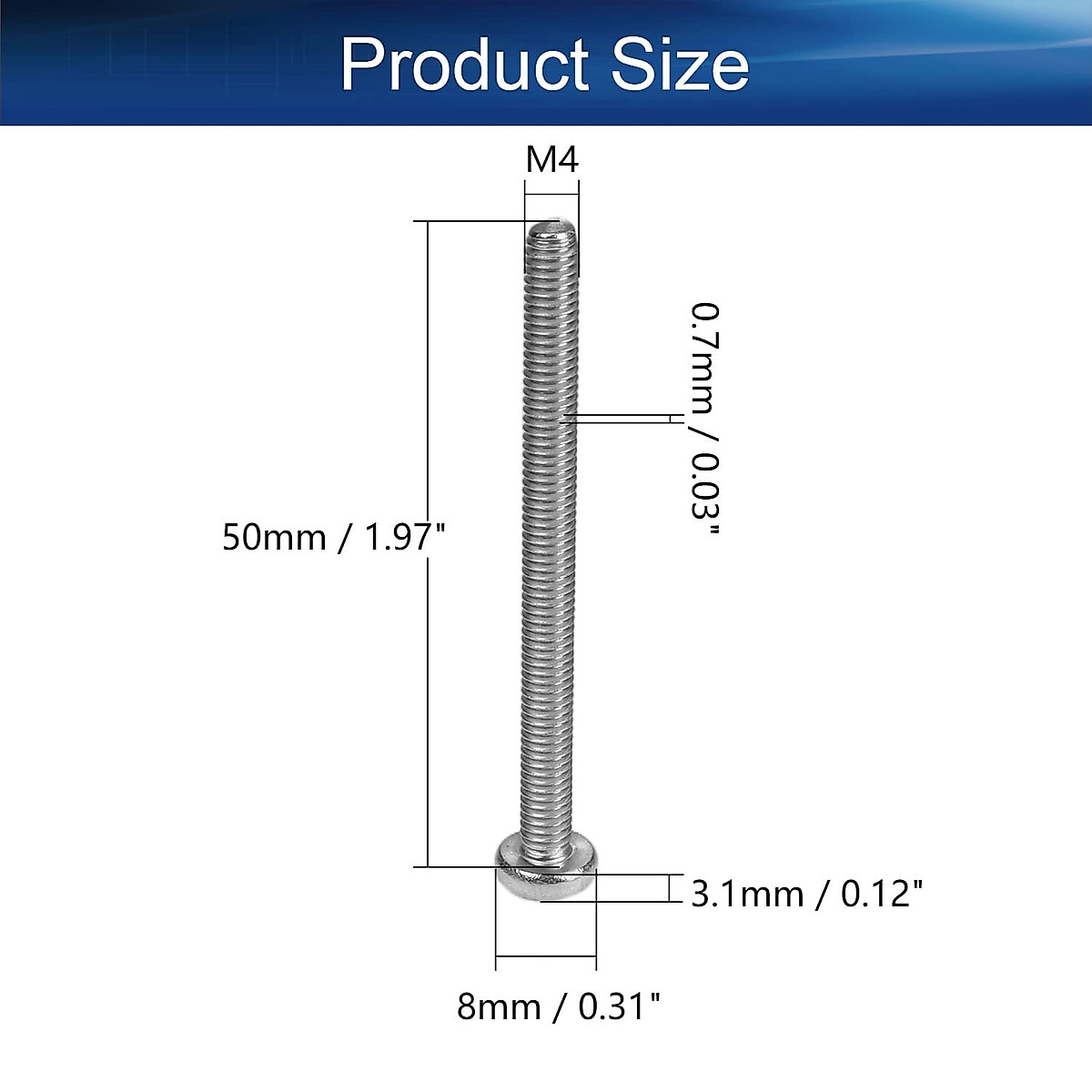 Yinpecly 60pcs M4-0.7x50mm Knob Pull Machine Screws Metric Pan Head Phillips Drive Cross Head Screw 304 Stainless Steel Full Thread Fasteners Bolts Silver Gray Cabinet Door and Drawer Screws