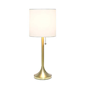 Simple Designs LT1076-GDW Tapered Fabric Drum Shade Table Lamp, Gold/White 8 x 8 x 21
