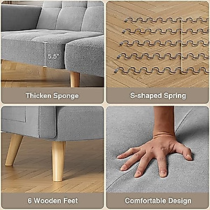 Gizoon 70.9" Sleeper Sofa Chair Bed, Futon Couch, Mid Century Modern Loveseat, Sectional Couches for Living Room, Bedroom, Apart, Office, 3-Level Adjustable Backrest, Light Gray