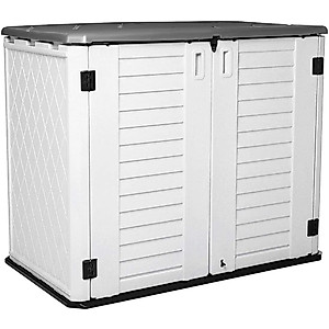 KINYING Outdoor Storage Cabinet,4 x 3.4 FT Outdoor Storage Shed with Lockable Doors, All-Weather Resin Shed for Trash Cans, Garden Tools,26 Cubic Feet,Off White
