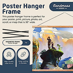 Landmass 40” Wide Magnetic Poster Frame, Poster Hanger - 40x20 40x27 40x30 40x60 Frame - Teak Wood Frame for Posters, Prints, Photos, Pictures, Maps, Scrolls, and Artwork