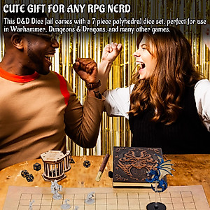 DND Dice Jail Prison with Polyhedral Dice Set Wood Cage for Your Bad Dice (Dice Jail A)