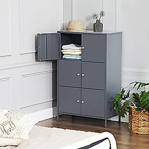 SONGMICS Storage Cabinet, 3-Tier Metal Office Cabinet, Multipurpose Storage Organiser Stand with 6 Doors, 27.5 x 14.2 x 44.2 Inches, Max. Load Capacity 33 lb per Shelf, Gray UOMC06GB