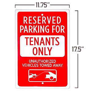 Reserved Parking - Tenants Only Sign, 3-pack, 18" x 12" | Reflective Restriction Pre-Drilled Metal Industrial Warning Sign for Private Property, Parking Lots, Home Driveways, Yards & Businesses