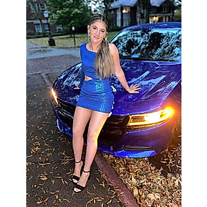 Cadoly Women's One Shoulder Sequin Short Evening Dresses for Teens Sparkle Fitted Mini Party Dress Cocktail Red 4