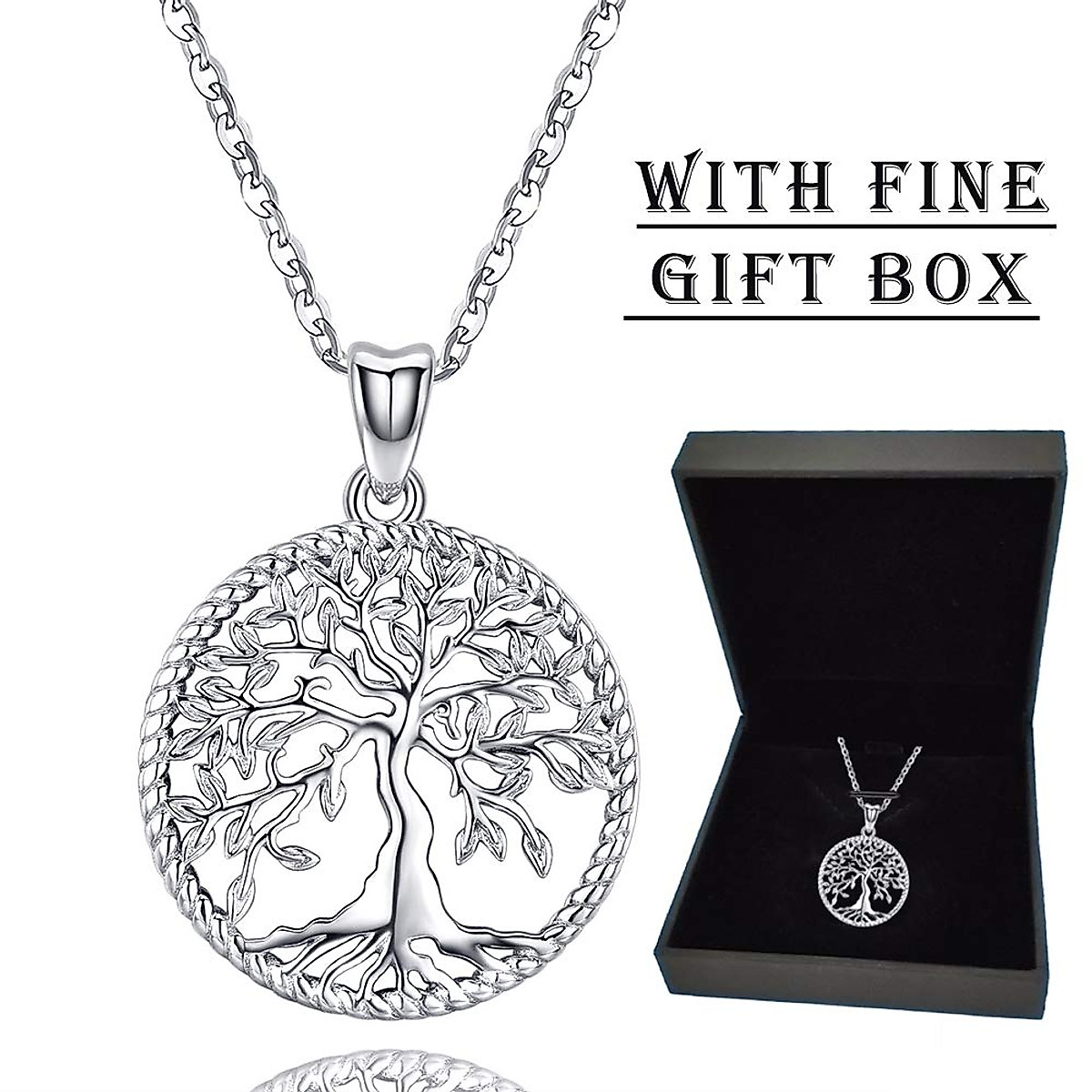 Odinstone Tree of Life Necklace, Sterling Silver Pendant for Women, Best Jewelry Gifts For Mom/Wife/Grandma(With Fine Gift Box)