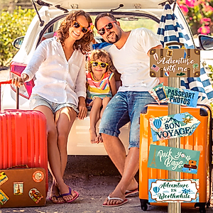 20 Pcs Travel Themed Party Decorations Set Let The Adventure Begin Sign Signs Bon Voyage for Birthday Baby Shower Decorations, 11 x 8 Inch, 5 Inch