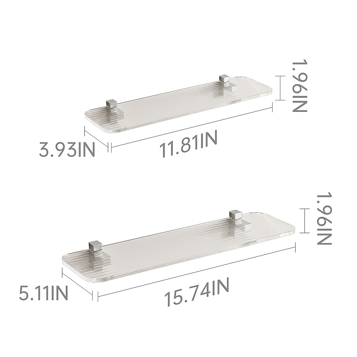 MEISHIDA Clear Acrylic Shelf, Set of 2 Invisible Wall Shelves Wall Mounted Display Shelf, Floating Shelves for Bathroom, Bedroom, Living Room, Kitchen, Office (Wave 13.8 Inch Set of 2)