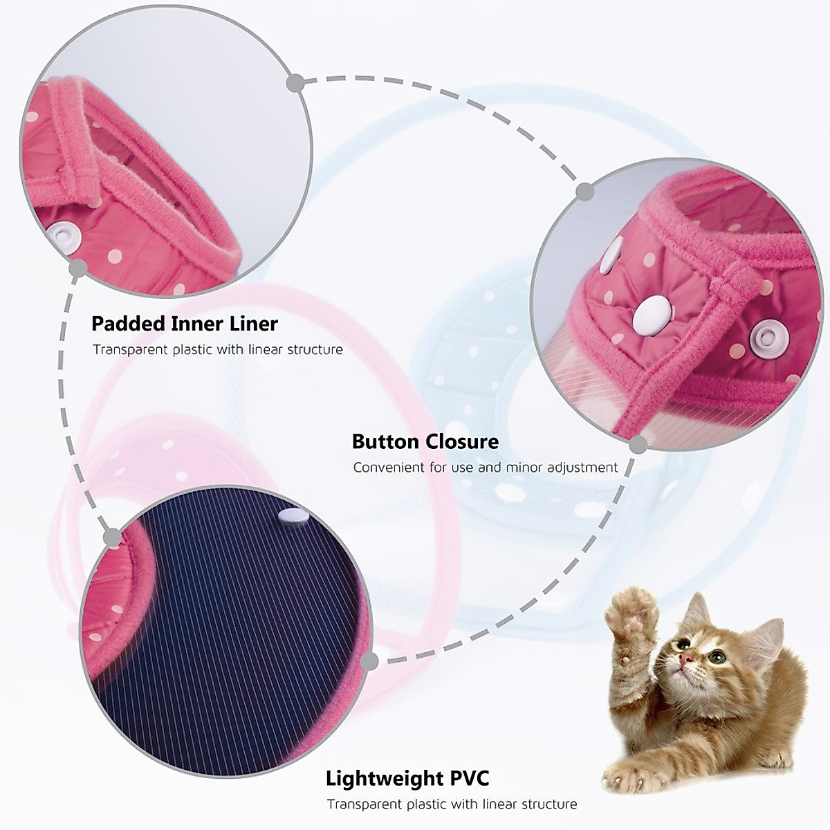 PETBABA Cat Cone Collar, to Stop Licking, Recovery Elizabethan After Surgery, Clear Soft Neck E-Collar, Not Block Vision, for Kitten Puppy Dog Pet in Surgery Remedy - S in Rose