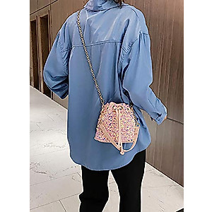 QZUnique Women Glitter Handbag Crossbody Bag Sequins Drawstring Shoulder Bag