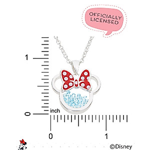 Disney Birthstone Women and Girls Jewelry Minnie Mouse Silver Plated March Aquamarine Light Blue Cubic Zirconia Shaker Pendant Necklace, 18+2" Extender