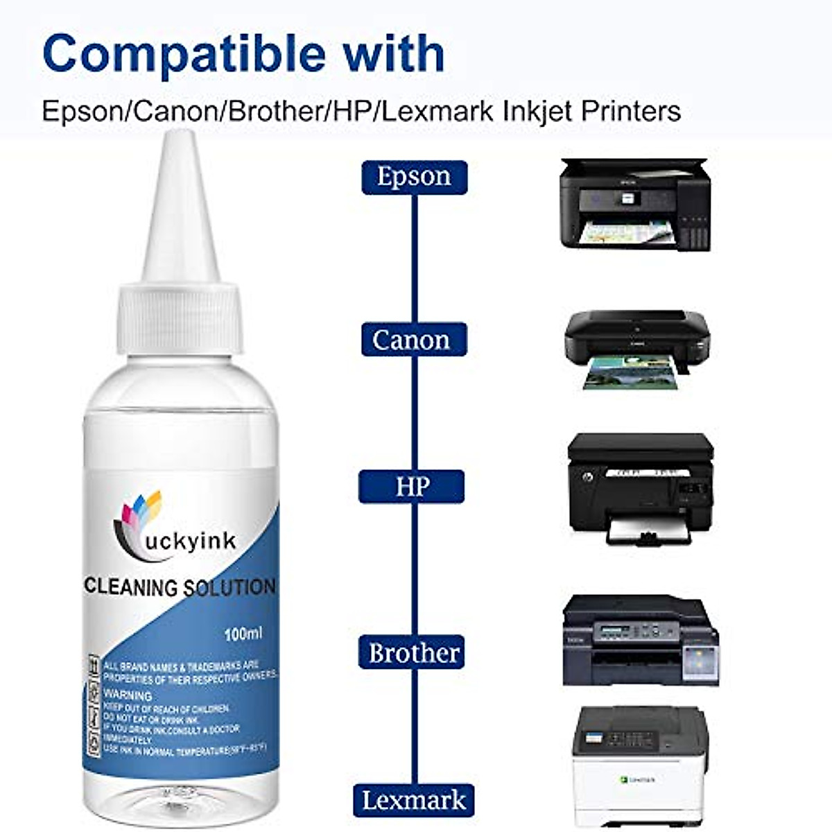 Luckyink Printhead Cleaning Kit for HP Epson Canon Brother 8600 8610 8620 7612 6600 6700 WF-3640 WF-3540 ET-2750 XP-310 XP-440 XP-430 XP-420 XP-410 Printer Nozzle Cleaner