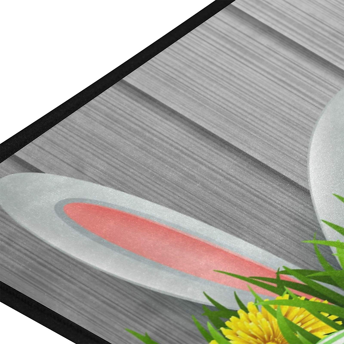 Kitchen Rugs Runner Easter Bunny Ears Flowers Wood Doormat Bath Rugs Non Slip Area Rugs for Bathroom Kitchen Indoor 39" X 20"