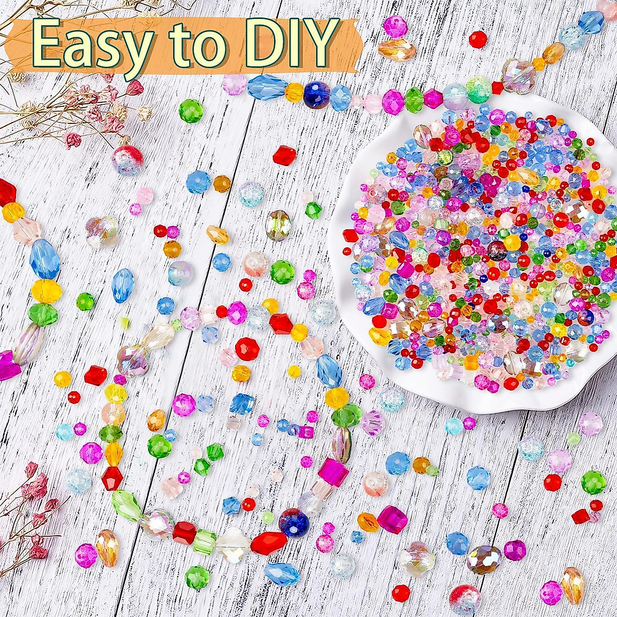 636pcs Glass Beads for Jewelry Making - Colorful Rainbow Craft Crystal Beads with Loose Beads Sparkly Beads Hole Drilled DIY for Bracelets Craft Earrings Marking