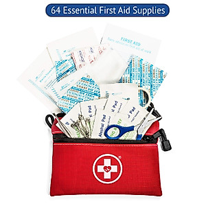 Swiss Safe 2-in-1 First Aid Kit for Car, Travel & Home, Businesses - Bonus Mini Kit for Medical Emergency Aid, Survival, Camping - FSA & HSA Eligible - 64 Piece, Travel FAK