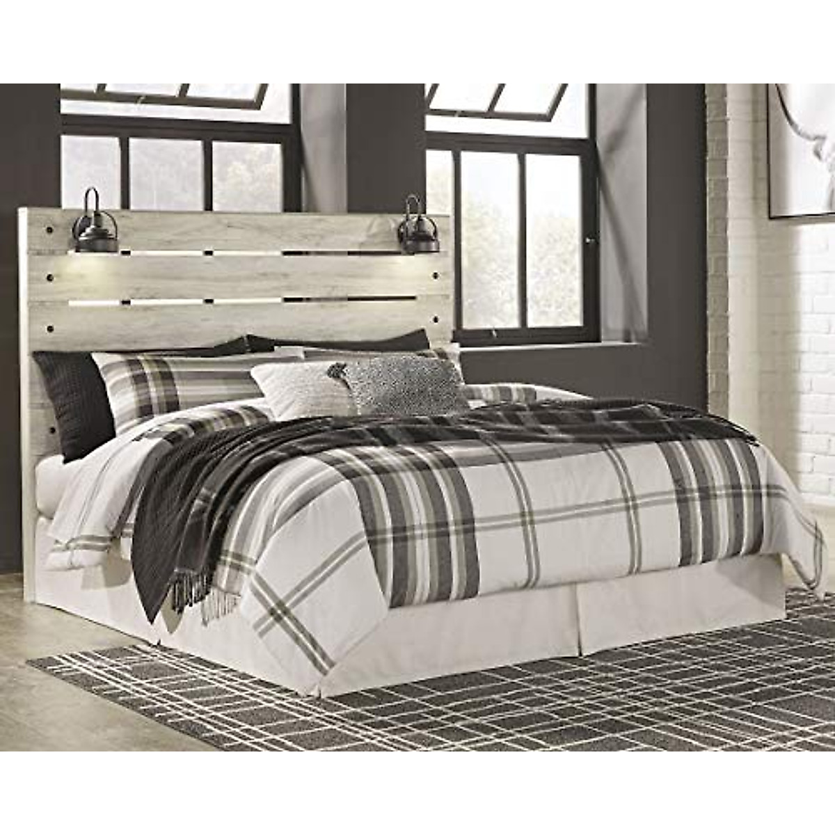 Signature Design by Ashley Cambeck Farmhouse Panel Headboard ONLY with USB Charging Stations, King, Whitewash