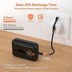 ODGUV Portable Charger,10000mAh 22.5W Fast Charging USB C Power Bank,High-Speed Small Phone Charger Built in Cable,LCD Display External Battery Pack for iPhone Samsung iPad LG