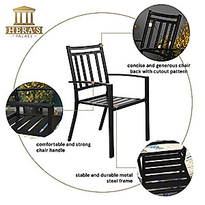 HERA'S PALACE Outdoor Dining Chairs Set of 4, Black Patio Chairs Outdoor Chairs with Armrest, Iron Patio Stackable Chairs for Poolside, Balcony, Yard