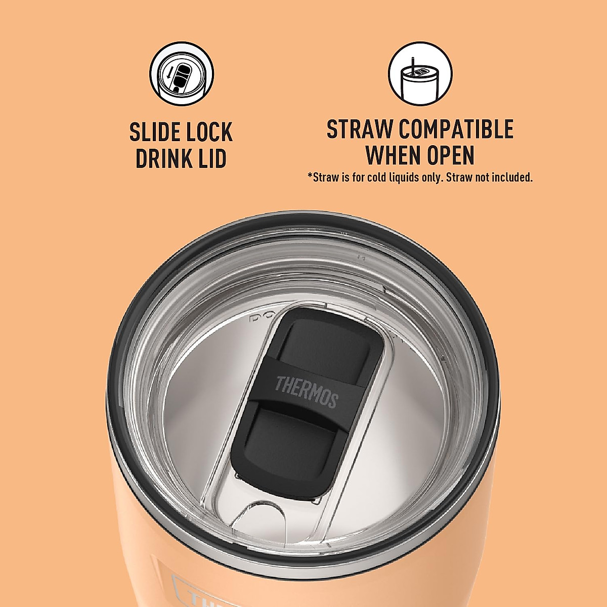 THERMOS ICON SERIES, Stainless Steel Cold Tumbler with Slide Lock, 24 Ounce, Melon