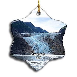 "N/A" Skagway Davidson Glacier Alaska USA America Christmas Ceramic Ornament Xmas Tree Decor Souvenirs Double Sided Snowflake Porcelain Home Gifts