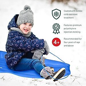 Slippery Racer Downhill Xtreme Flexible Adults and Kids Plastic Toboggan Snow Sled for Up to 2 Riders with Pull Rope, (2 Pack) (Blue/Green)