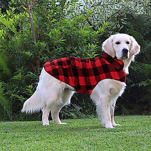 ASENKU Plaid Dog Winter Coat, Dog Fleece Jacket Plaid Reversible Dog Vest Waterproof Windproof Cold Weather Dog Clothes Pet Apparel for Small Medium Large Dogs Red M