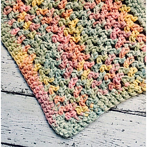 Kitchen Dish Cloths Green Pink Yellow Pastel Cotton Washcloths Set of 3 Handmade Crochet