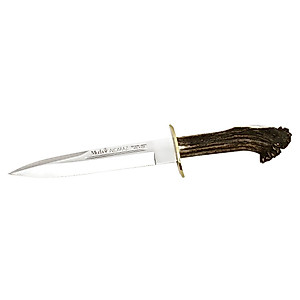 MUELA ALCARAZ-19S Genuine Red Stag Crown Antler Handle Hunting Knife with Leather Sheath