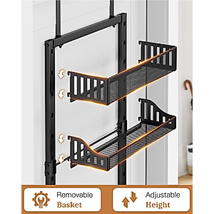 POKIPO 8-Tier Over the Door Pantry Organizer, Large Metal Door Spice Rack with Adjustable Basket, 2 in 1 Wall Mount or Hanging Heavy-Duty Pantry Door Storage Shelf for Kitchen and Bathroom, Black
