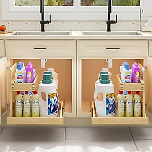 LOVMOR Soft Close Under Sink Organizer 22½” W x 21” D, Pull Out Cabinet Organizer with U Bracket, 2 Tier Slide Out Shelf for Kitchen Bathroom Sink(Left)