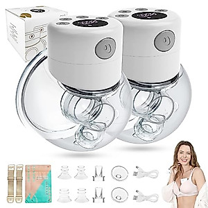 Wearable Breast Pump, Hands-Free Electric Breastfeeding Pump with 2 Pumping Modes & 9 Levels, Leak Proof with Anti-backflow Technology, Low Noise, 24mm Flexible Flange & Extra Inserts
