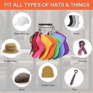 HOUSE AGAIN Hat Rack for Wall 2 Packs Hat Organizer and Storage for 20 Baseball Caps, Metal Hats Holder Wall-Mounted with 20 Stainless Steel Clips, Fits All Caps, for Men&Women