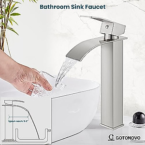 gotonovo Waterfall Bathroom Faucet,Single Handle Bathroom Faucets for 1 Hole Sink,Vessel Bathroom Sink Faucet Stainless Steel Mixer Tap Wash Basin Faucet,No Drain,Brushed Nickel