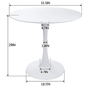 Round White Dining Table Modern Kitchen Table 31.5" with Pedestal Base in Tulip Design, Mid-Century Leisure Table for 2 to 4 Person