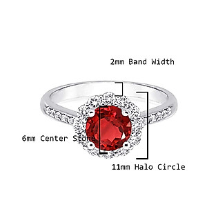 IVY & BAUBLE White Gold-Plated Halo Set Solitaire Cubic Zirconia Engagement Rings for Women | Simulated July Birthstone| Size 10