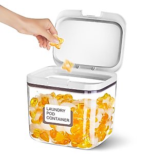 LivLab Laundry Pod Container with Lid, 200 Capacity for Laundry Room Organization, Laundry Detergent Dispenser, Translucent White (200 Pods)