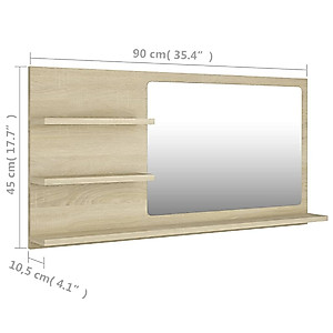YELWHI Bathroom Mirror Sonoma Oak 35.4"x4.1"x17.7" Engineered Wood,Sonoma Oak Bathroom Mirror with Shelves: Enhance Your Bathroom with Style and Functionality Bath Vanities, Bathroom Improvement