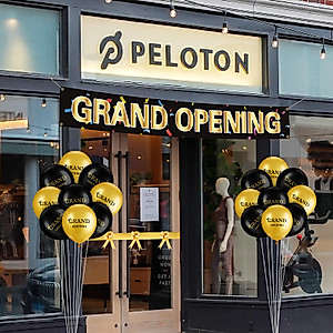 Grand Opening Ribbon Cutting Ceremony Kit Grand Opening Banner Grand Opening Decorations with 10'' Scissors 40 Pcs Balloons Satin Ribbon Bows and More Supplies for Business Events (Black Gold)