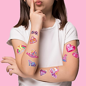 Waterproof Temporary Tattoos - 143pcs Groovy Fake Tattoo for Girls Birthday Party Favors, Princess Rainbow Shoes Power DIY Arts and Crafts Home Activity for Kids 6 7 8 9 10 11 12 years old