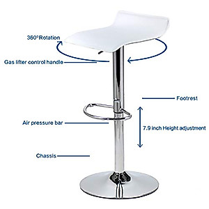Set of 2 Barstool, Adjustable Swivel Bar Stools with PU Leather and Chrome Base, Gaslift Pub Counter Chairs,White