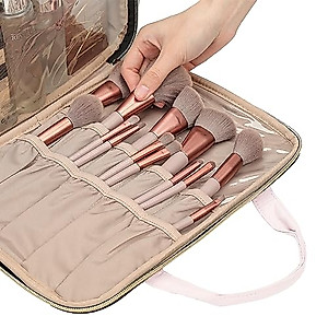 NISHEL Travel Makeup Bag Stand Up, Portable Cosmetic Organizer, Travel Cosmetic Case for Travel-Size Toiletries, Pink