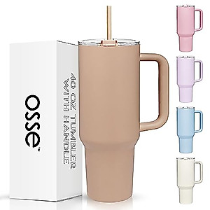 osse 40oz Tumbler with Handle and Straw Lid | Double Wall Vacuum Reusable Stainless Steel Insulated Water Bottle Travel Mug Cup | Modern Insulated Tumblers Cupholder Friendly (Mocha)